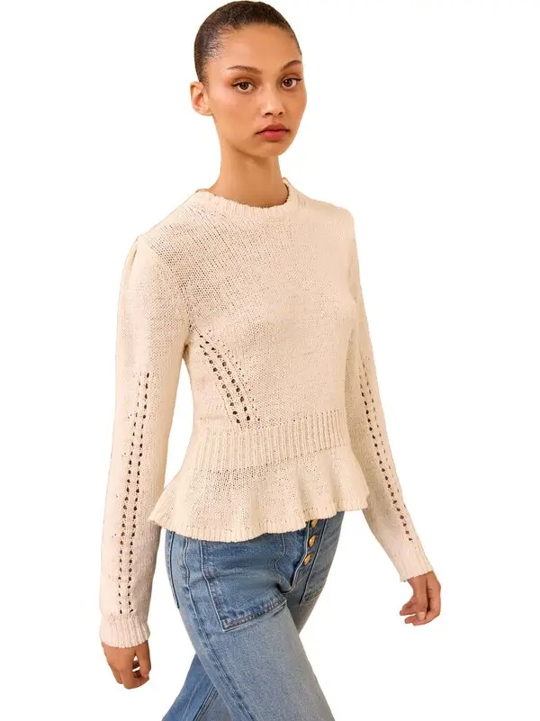 Ulla Johnson Aurelie Long Sleeve Peplum Knit Pullover - Cowrie