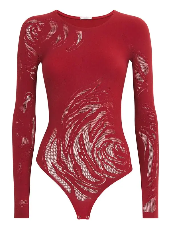 Wolford Rose Net Bodysuit - Red