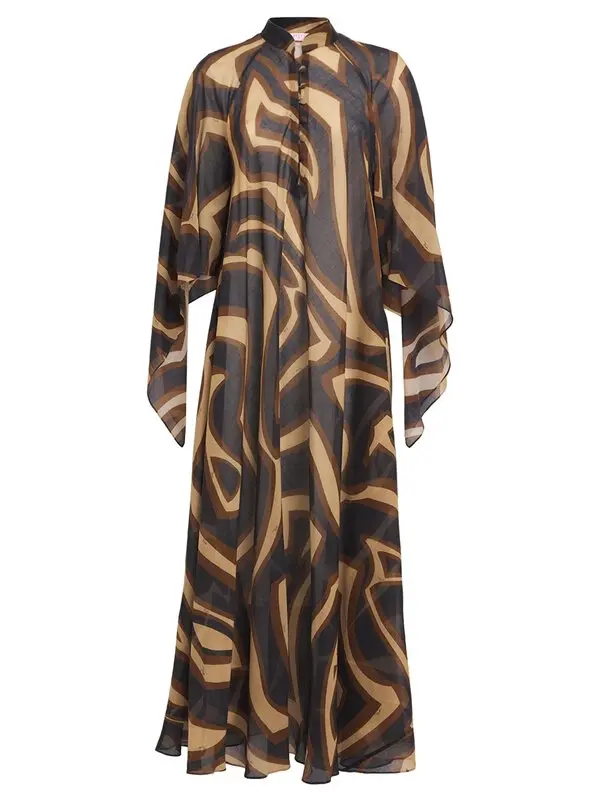 Emilio Pucci Cotton Labirinto Print Maxi Kaftan Dress - Brown