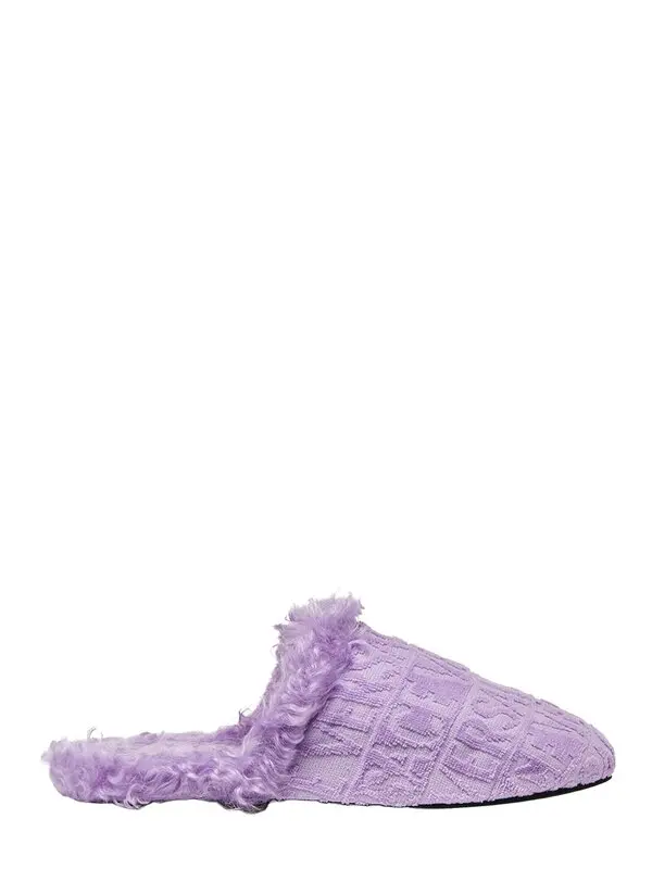 Versace Faux Fur Monogram Slippers - Neutral
