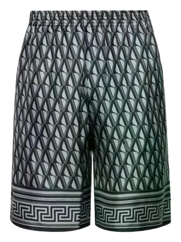 Versace Greca-trim Silk Shorts - Grey