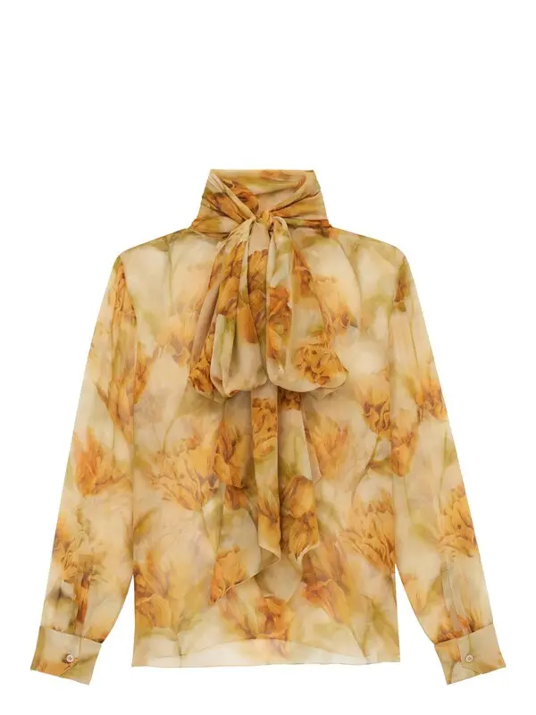 Saint Laurent Silk Floral Print Blouse - Nude