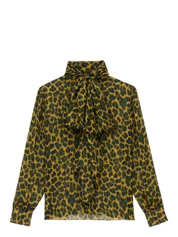 Saint Laurent Silk Animal Print Blouse - Yellow