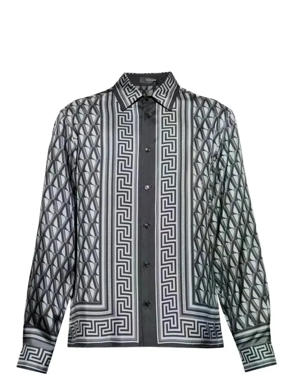 Versace Geometric Print Logo Button-up Shirt - Grey