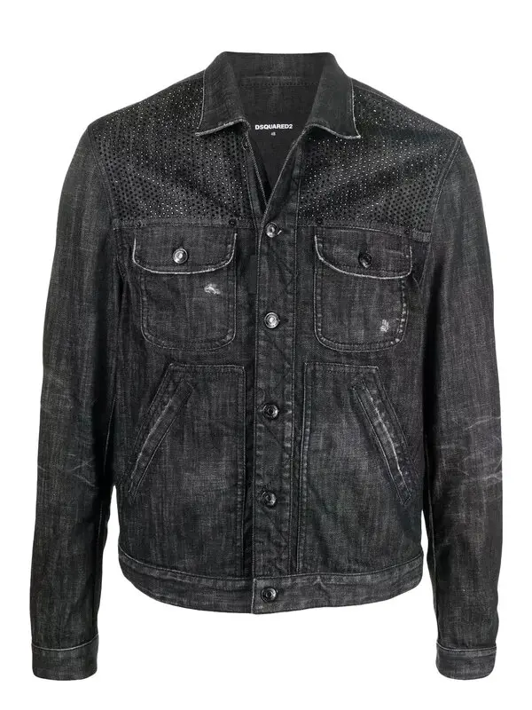 Dsquared2 Studded Distressed Denim Jacket - Black