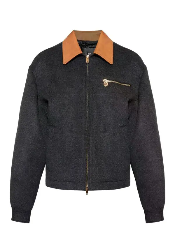 Versace Wool Zip-fastening Jacket With Leather Collar - Grey