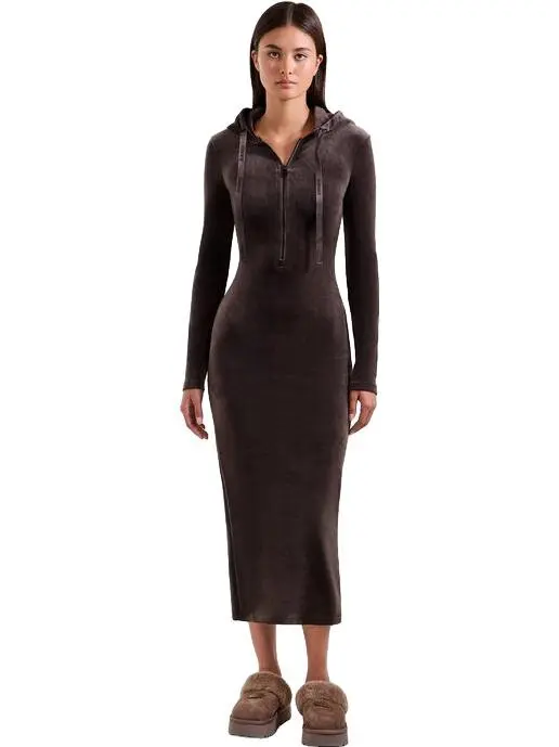 Rudsak Isabella Velour Hooded Midi Dress - Brown