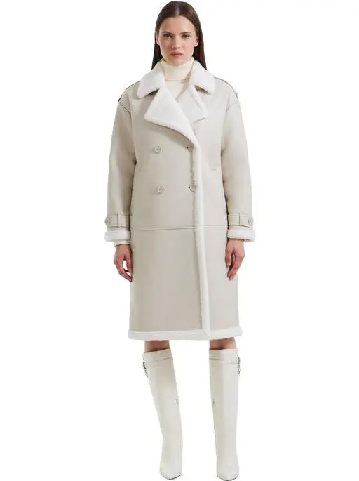 Rudsak Vegan Leather Overcoat With Faux Sherpa Interior - White