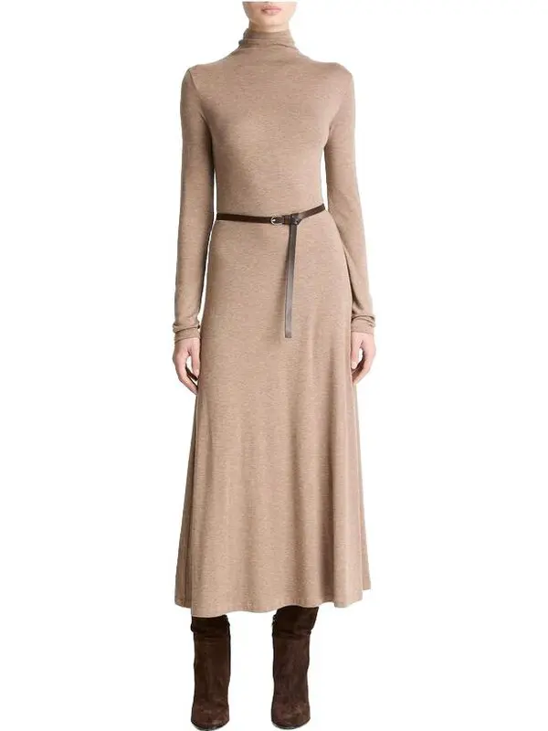 Vince Cozy Jersey Funnel-neck Long-sleeve Dress - Natural