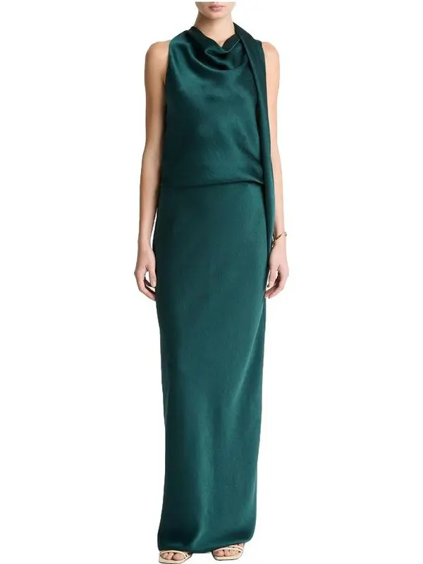 Vince Satin Bias Column Maxi Skirt - Green / Floral