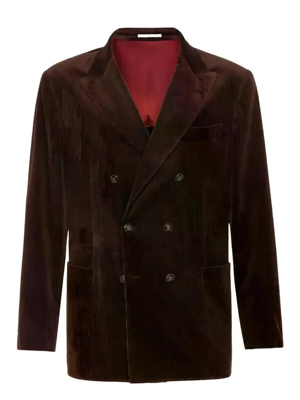 Brunello Cucinelli Corduroy Double-breasted Blazer - Brown