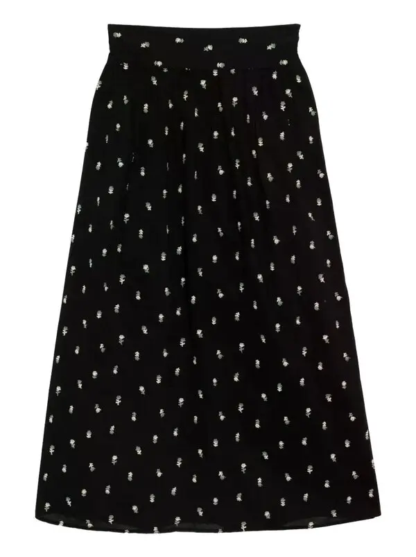 TO B. BY AGNÈS B. Floral-embroidered Midi Skirt - Black