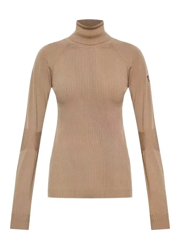 Moncler Logo-appliqué Ribbed-knit Jumper - Neutrals