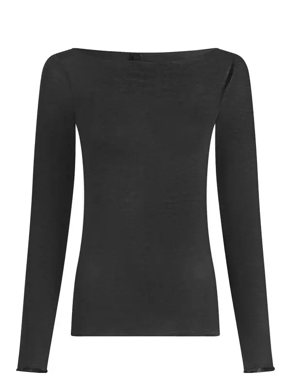 SKIMS Sheer Modal Long Sleeve Wide Neck Top - Onyx