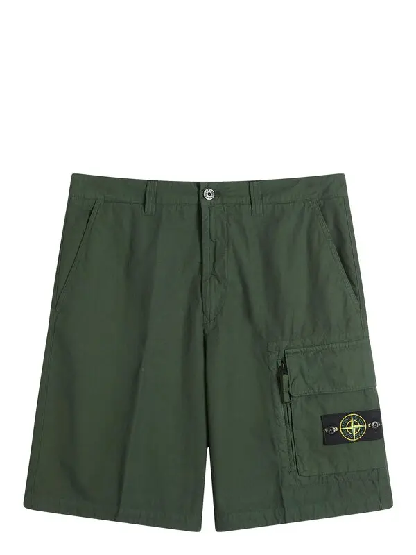 Stone Island Canvas Weave Cotton Cargo Shorts - Dark Green