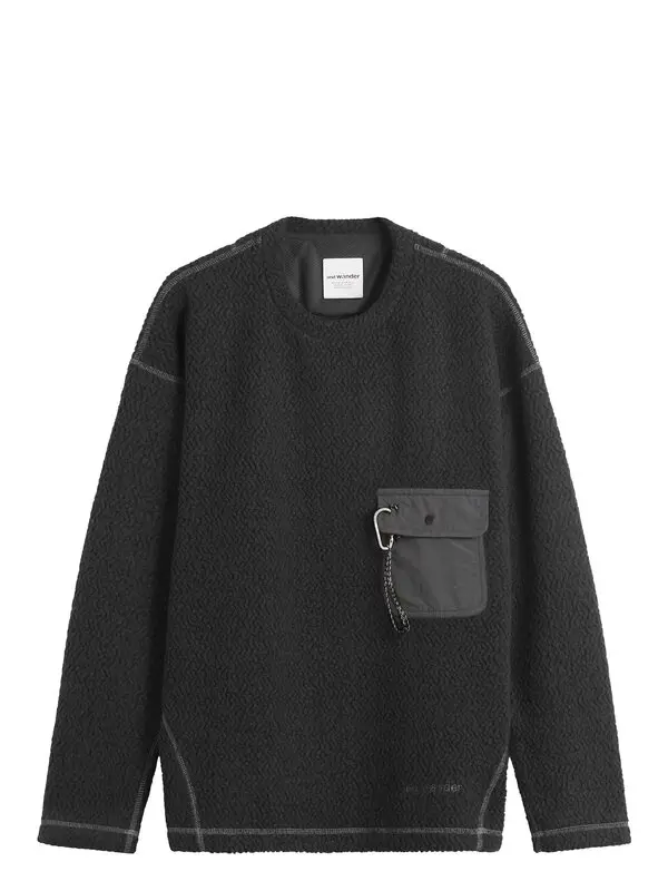 AND WANDER Rewool Jacquard Crew Knit Sweater - Black