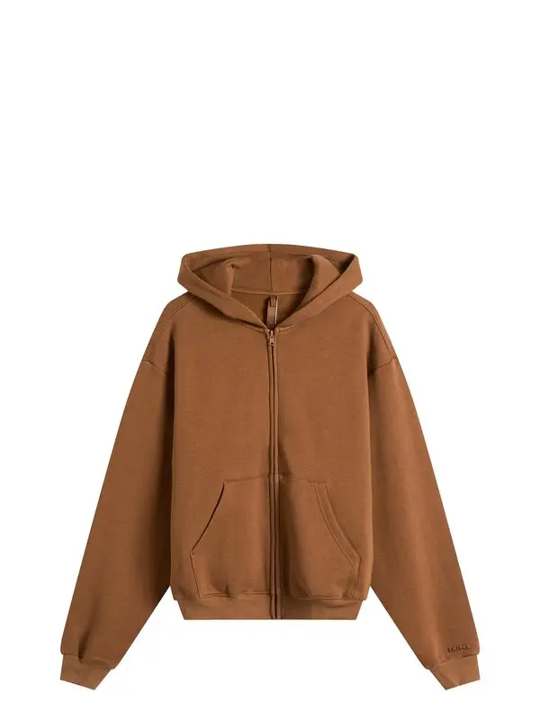 SKIMS Cotton Fleece Classic Zip Up Hoodie - Bison