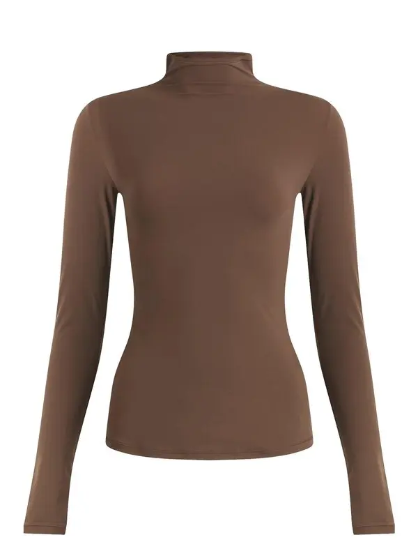 SKIMS Fits Everybody Long Sleeve High Neck Top - Cocoa
