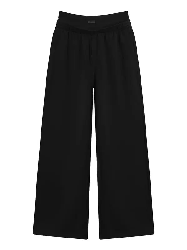 SKIMS Cotton Fleece Exposed Boxer Wide Leg Pants - Onyx