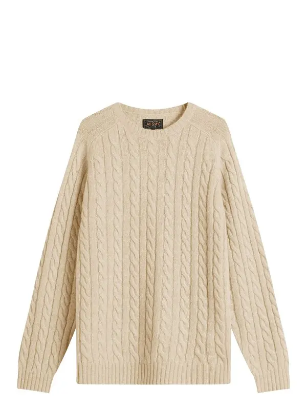 BEAMS Cable Knit Crew Neck Jumper - Beige