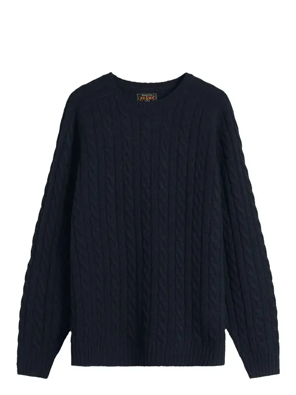 BEAMS Cable Knit Crew Neck Jumper - Navy