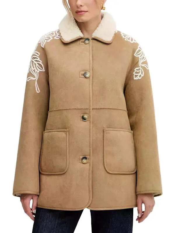 ERMANNO FIRENZE Floral-appliqué Shearling-lined Coat - Brown