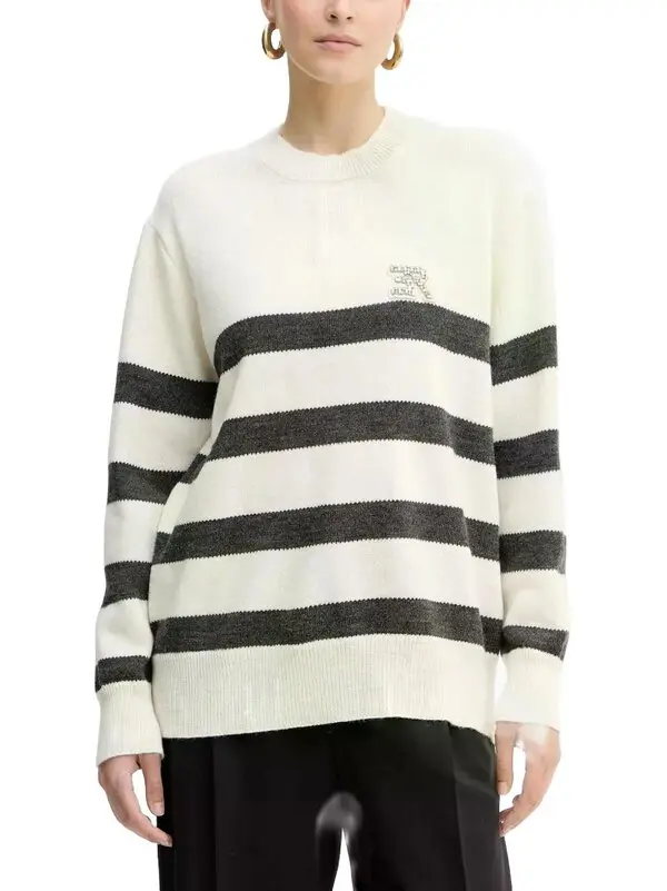 ERMANNO FIRENZE Striped Embellished Sweater - White