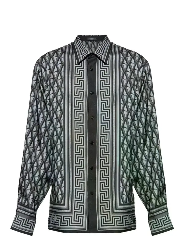 Versace V Greek Key-print Shirt - Grey