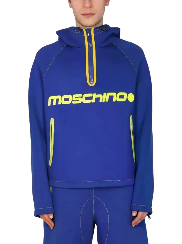 Moschino Logo-print Half-zip Hoodie - Blue