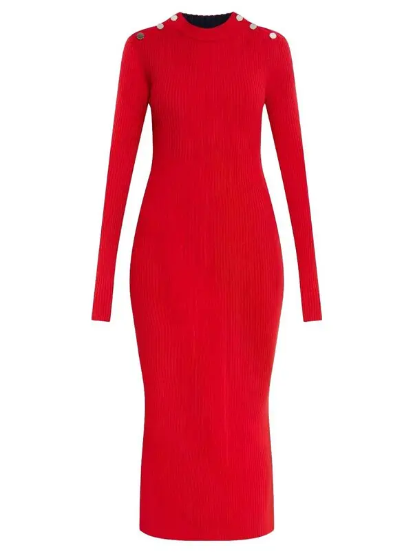 Sportmax Buttoned Ribbed Midi Dress - Red