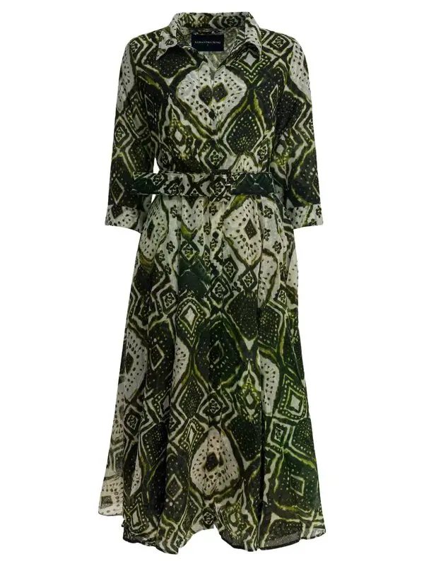 Samantha Sung Aster Belted Printed Midi Dress - Green