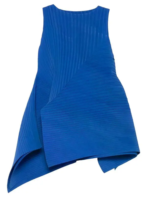 Issey Miyake Fold Pleats Sleeveless Mini Dress - Blue