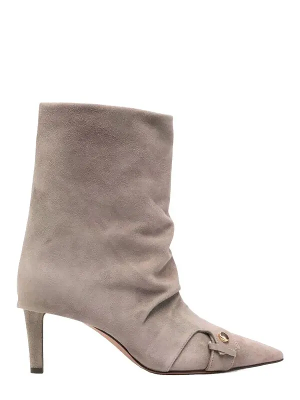 THE SELLER 75mm Pointed Buckle Ankle Boots - Grey
