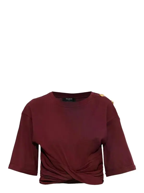 Balmain Cotton Cropped T-shirt - Red