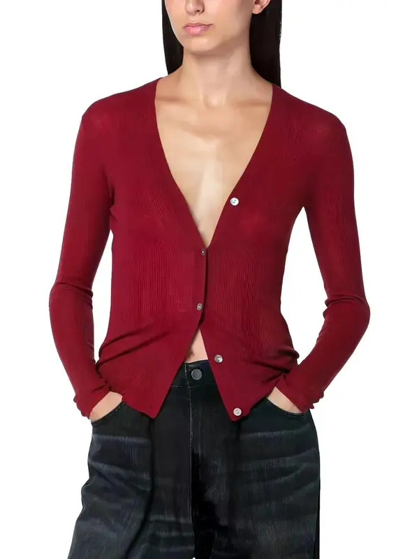 6397 V-neck Button Cardigan - Red