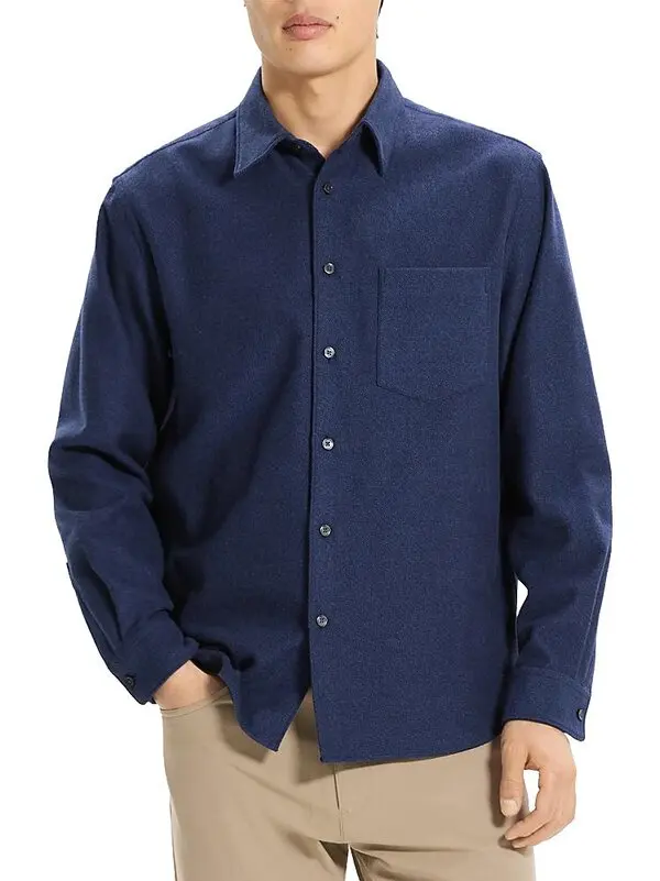 Theory Weekend Short Sleeve Shirt In Spun Flannel - Navy Multi