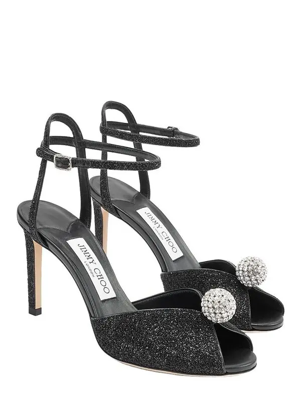 JIMMY CHOO Sacora 85 Sandals - Black/crystal