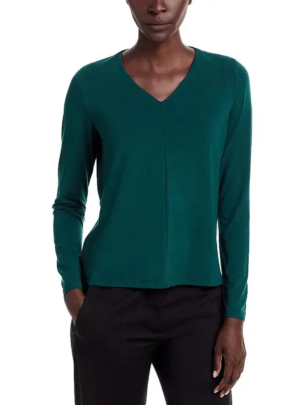 Eileen Fisher Fine Stretch Jersey Knit V-neck Top - Pine
