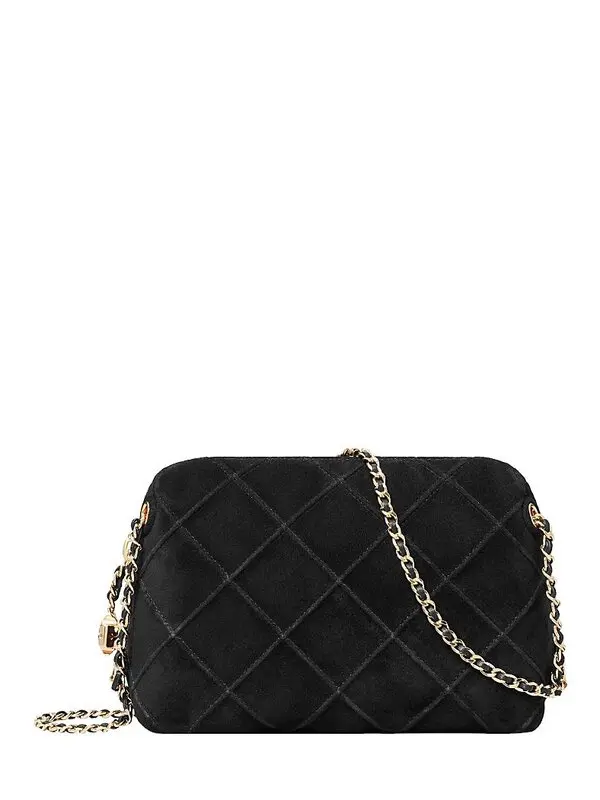 Tory Burch Fleming Quilted Suede Crossbody Bag - Black