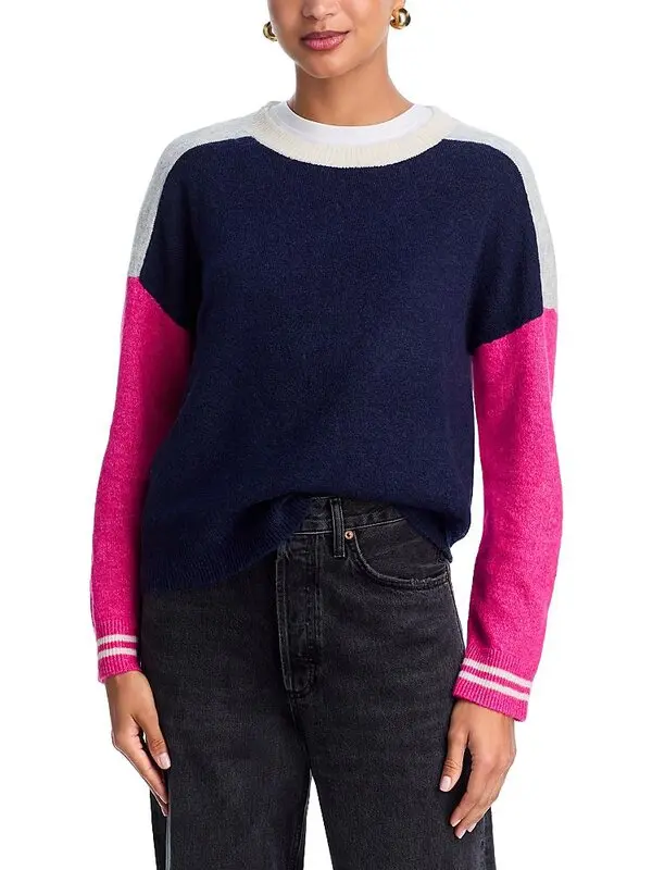Aqua Colorblock Crewneck Sweatshirt - Navy/grey/pink