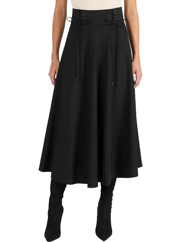 Santorelli Aster Full Midi Skirt With Leather Lacing - Black