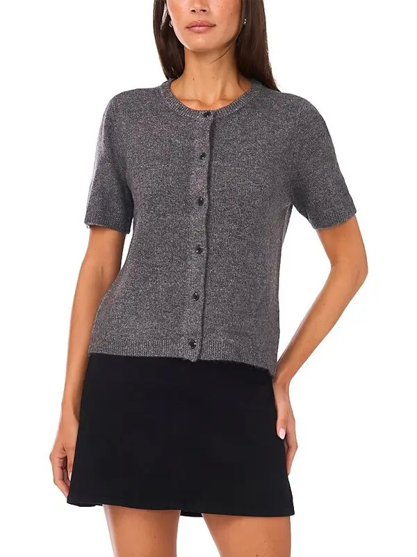 Vince Camuto Short Sleeved Crewneck Cardigan - Medium Heather