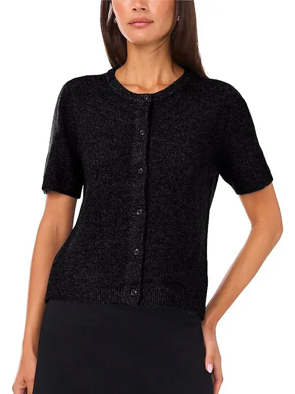 Vince Camuto Short Sleeved Crewneck Cardigan - Rich Black