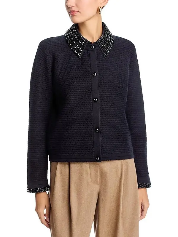 SIONI Embellished Sweater Jacket - Black
