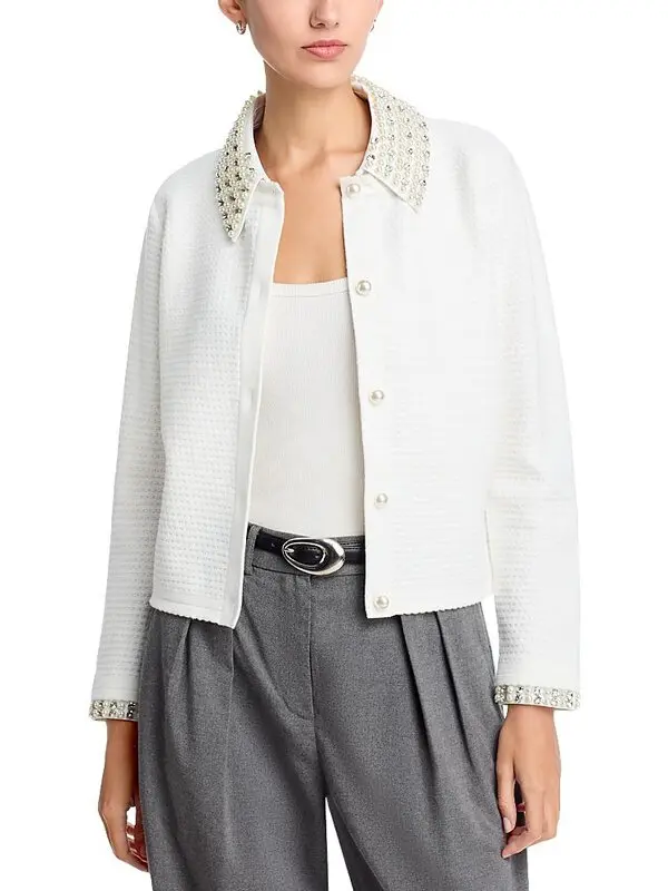 SIONI Embellished Sweater Jacket - Eggshell