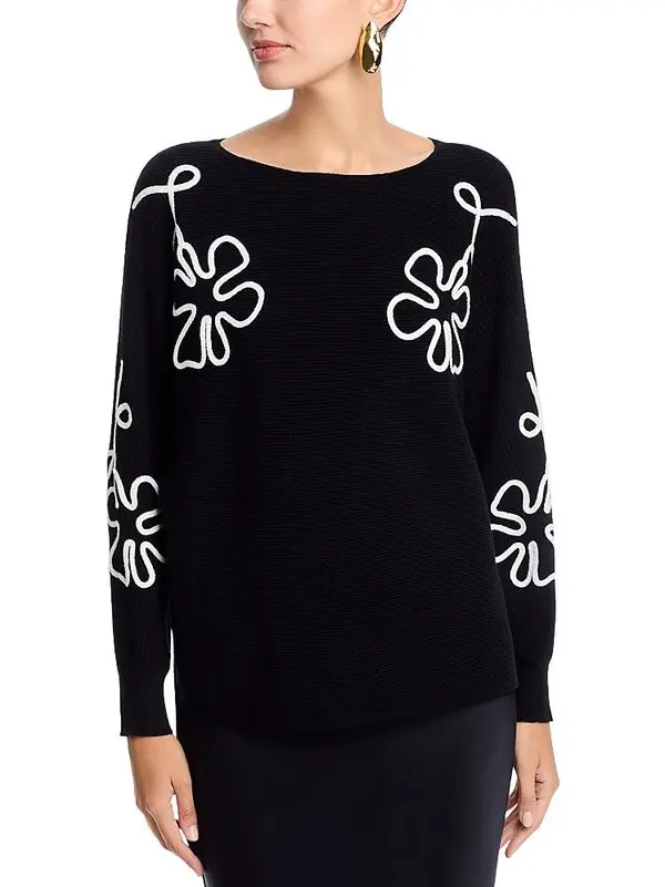 SIONI Soutache Crewneck Sweater - Black/ Eggshell
