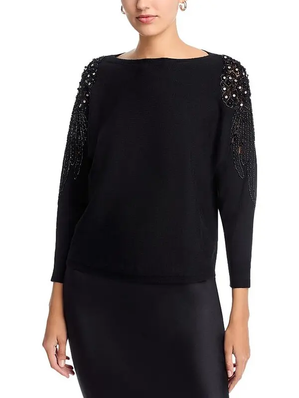 SIONI Illusion Lace Dolman Sleeve Sweater - Black