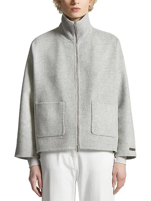 Peserico Mock Neck Coat - Silver Salt Grey