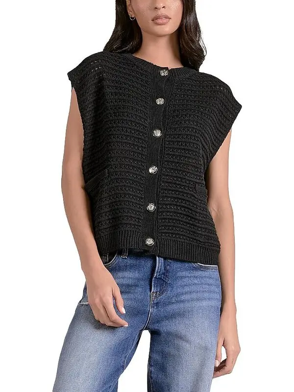 Elan Sleeveless Open Knit Cardigan - Black