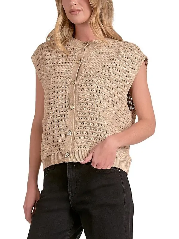 Elan Sleeveless Open Knit Cardigan - Taupe